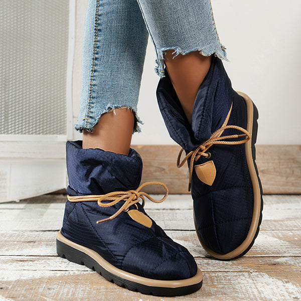 Veooy Soft Warm Lace-up Flat Snow Boots on Luulla