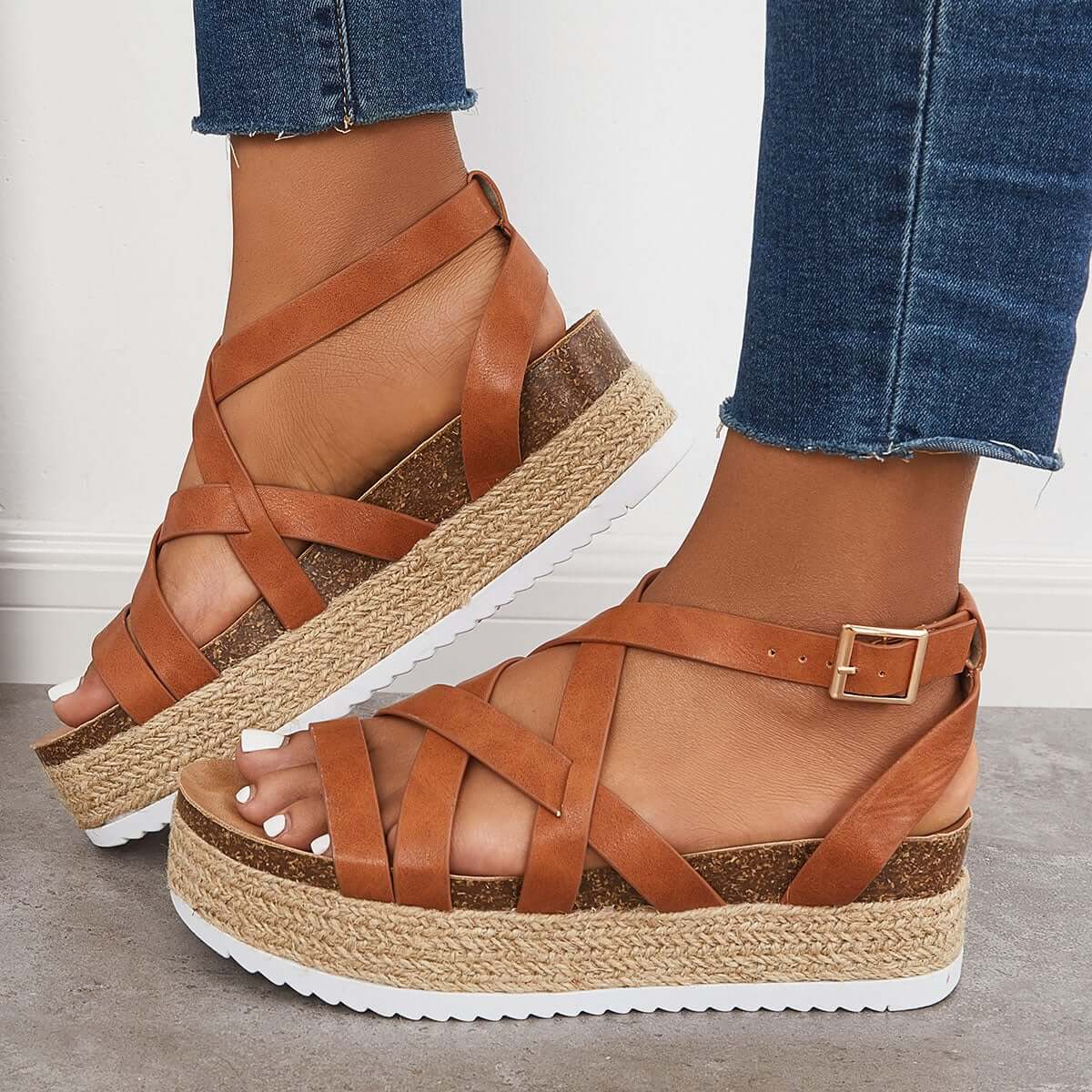 Veooy Criss Cross Espadrilles Platform Wedges Ankle Strap Sandals on Luulla
